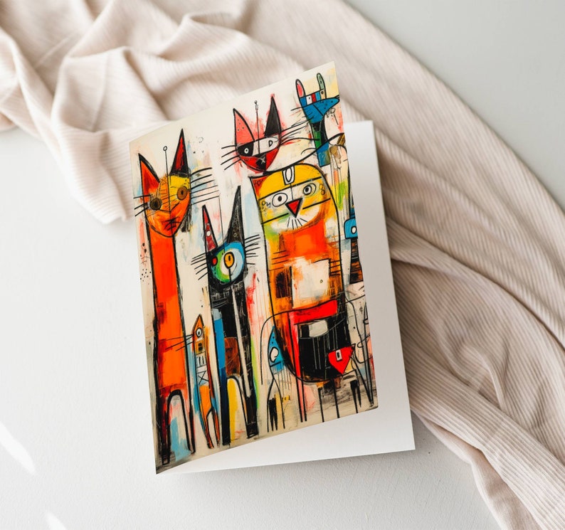 Abstract Cat Poster, Funny Cat Wall Art, Crazy Cat Abstract Poster ...