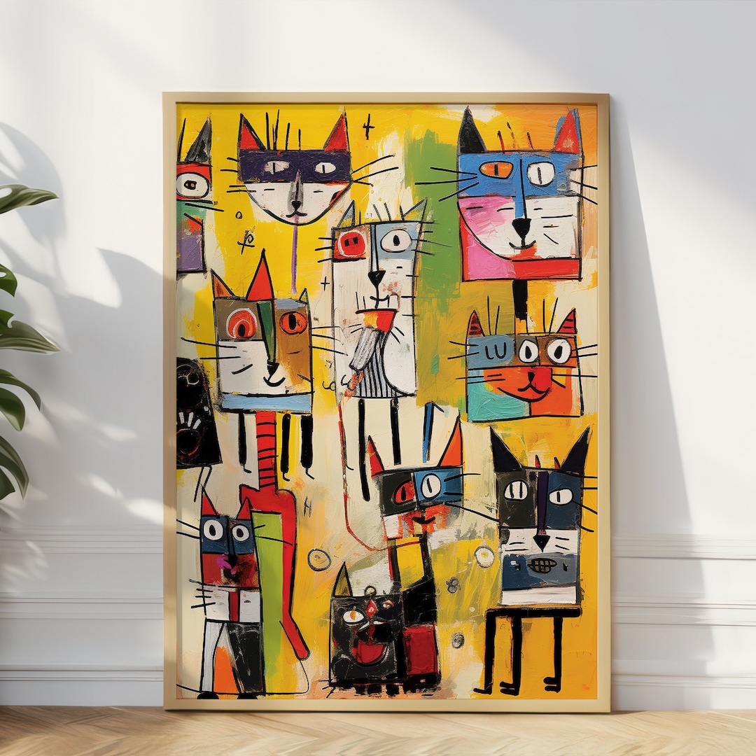 Abstract Cat Wall Art Print, Funny Cat Greeting Card, Abstract Cat ...