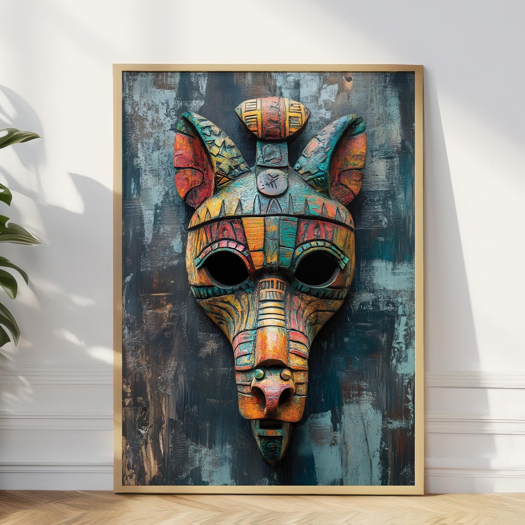Aztec Wolf Mask Wall Art Print, Aztec Wall Art Decor, Native American ...