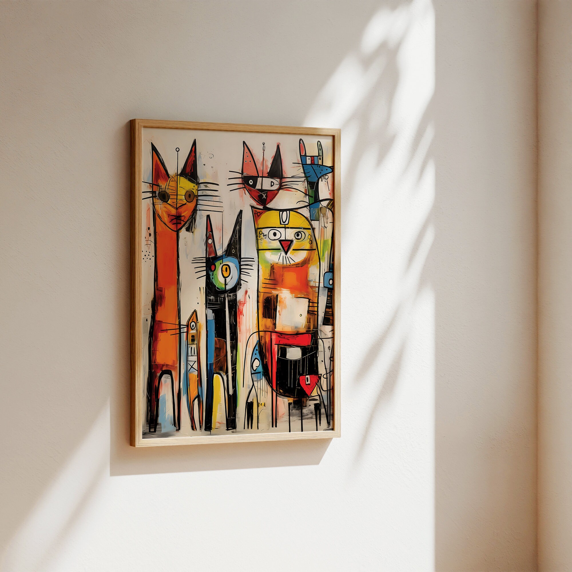 Abstract Cat Poster, Funny Cat Wall Art, Crazy Cat Abstract Poster ...