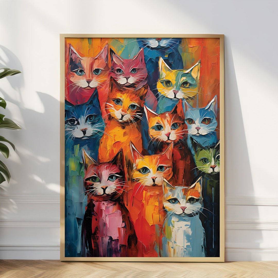 Cat Obsessed Gift Print, Cute Cat Poster, Colourful Cat Wall Art Print ...