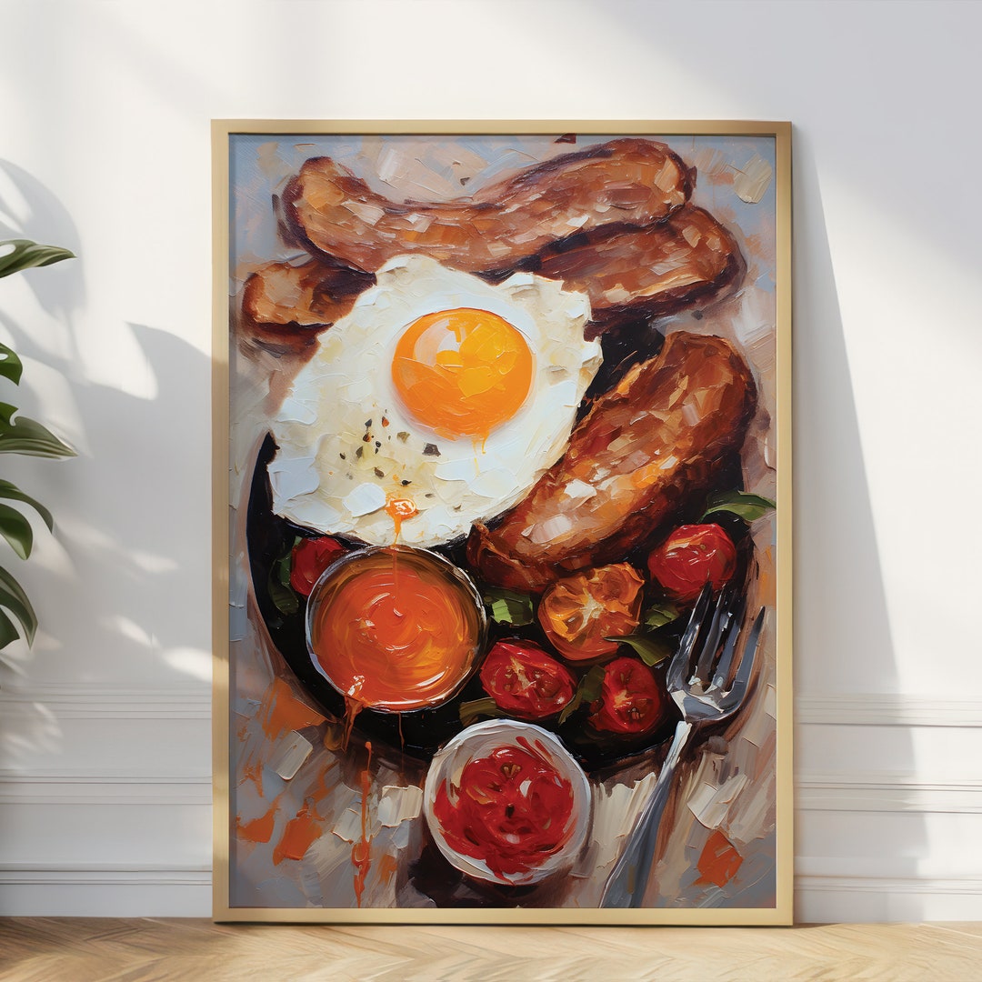 English Breakfast Food Poster, Food Wall Art Print, Eggs and Beacon ...