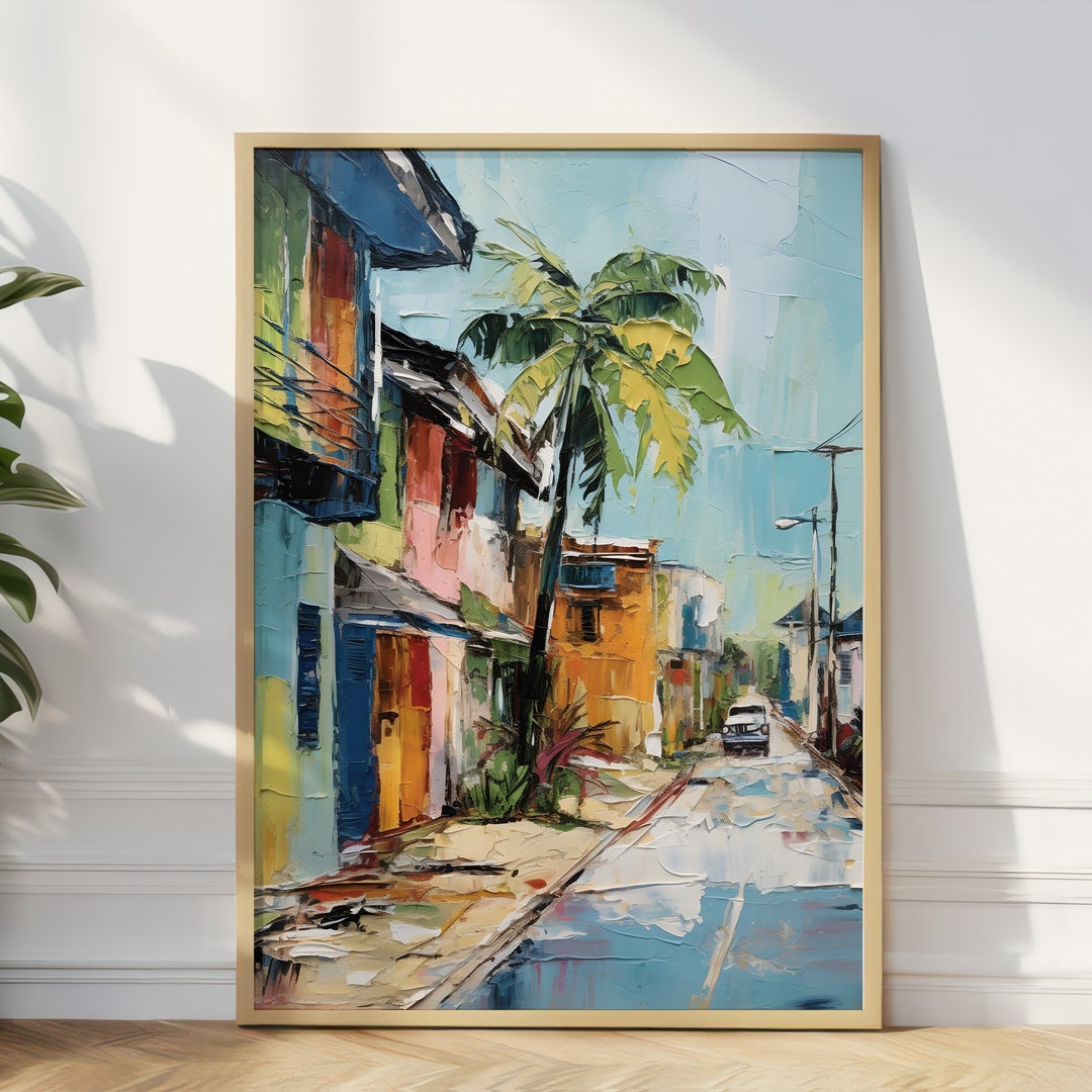 Caribbean Street View Art Print, Vibrant Colour Caribbean Wall Art ...