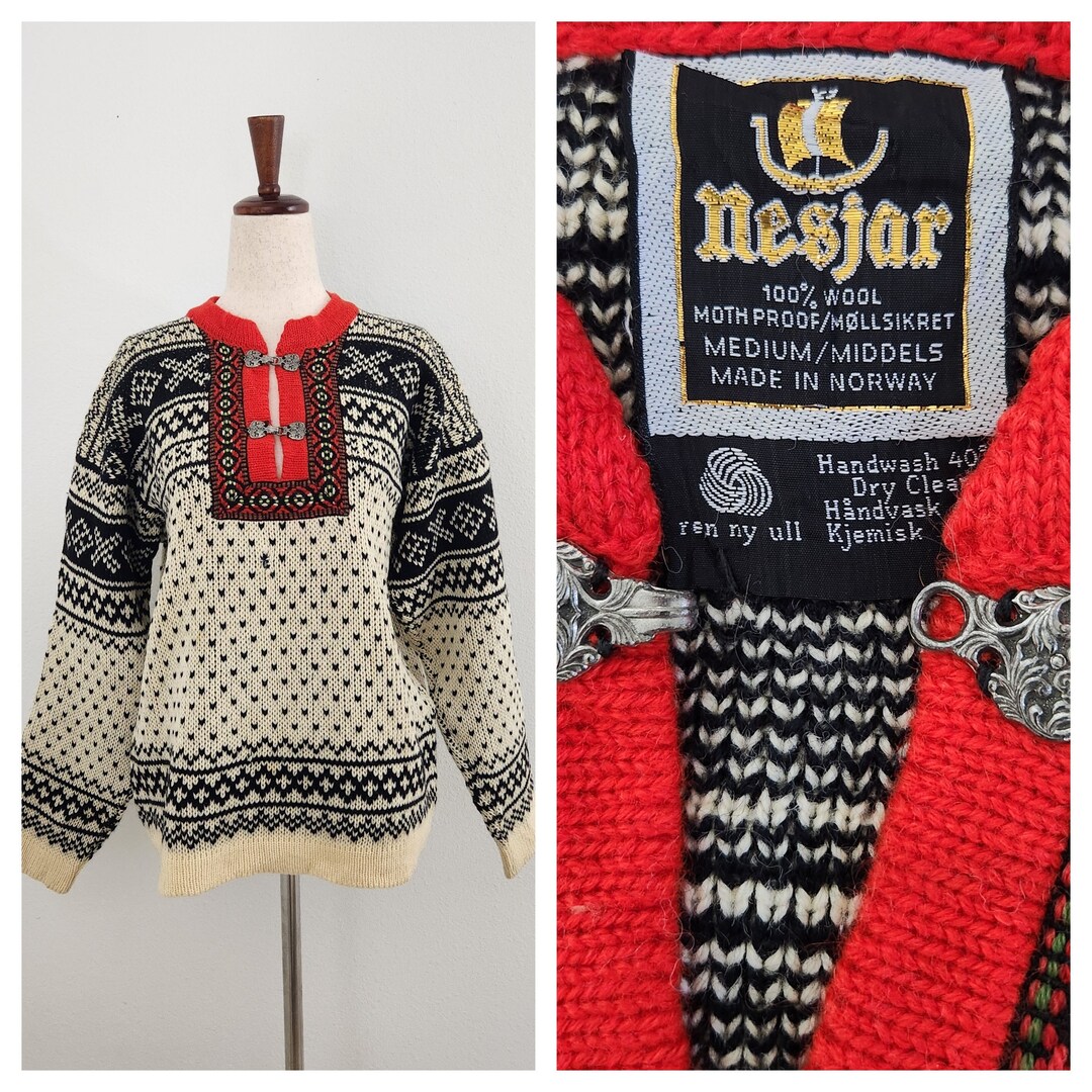 Vintage Nesjar Norwegian Alpine Folk Patterned Wool Sweater - Etsy