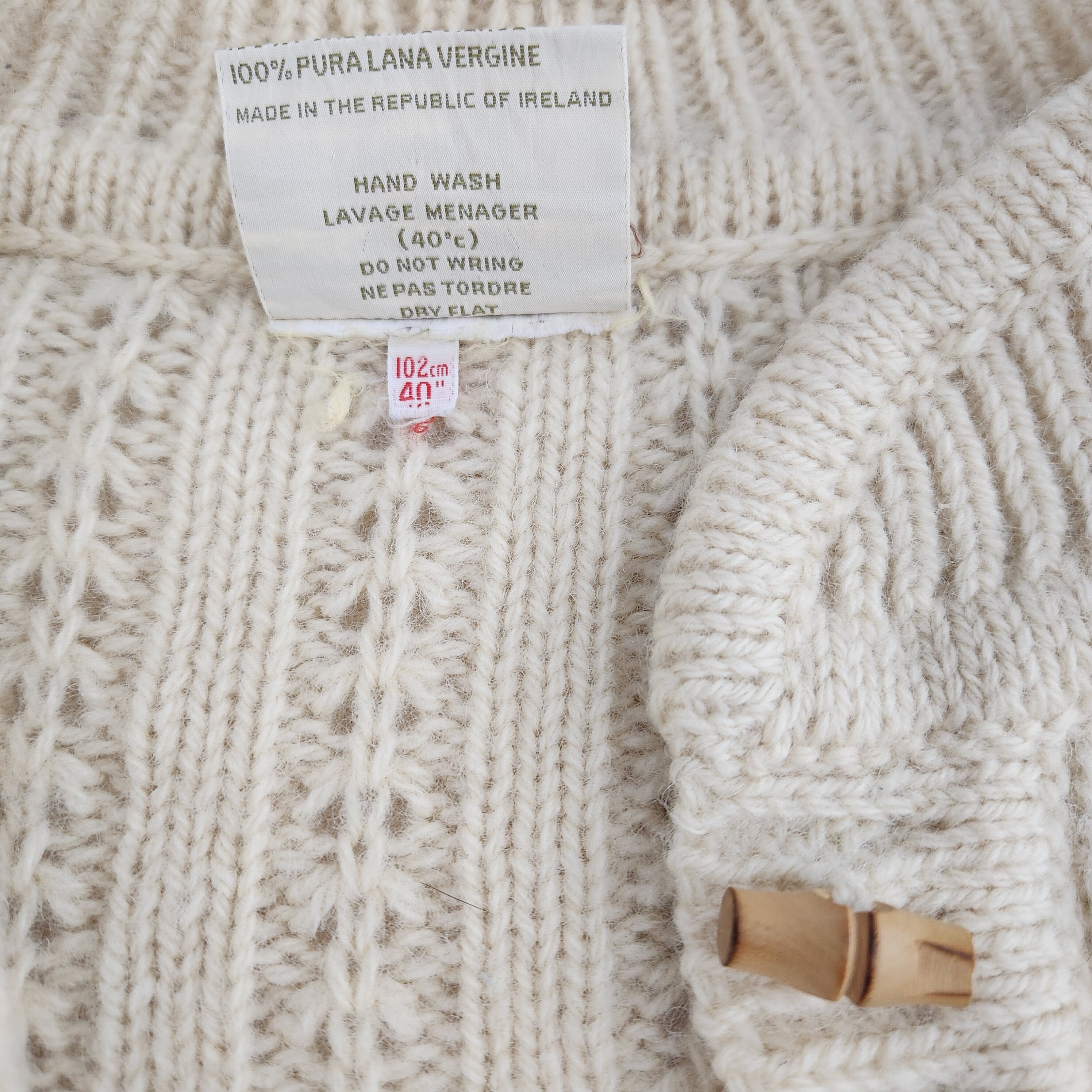 Vintage Cream Gaeltarra Traditional Aran Knit Cardigan Sweater ...