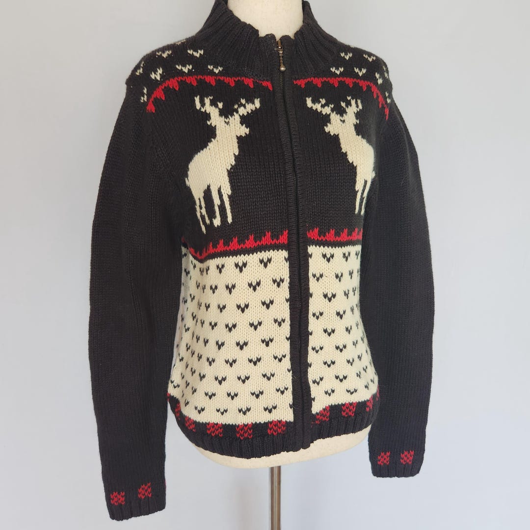Vintage Woolrich Fairisle Stag Deer Design Woollen Zip up Cabincore ...