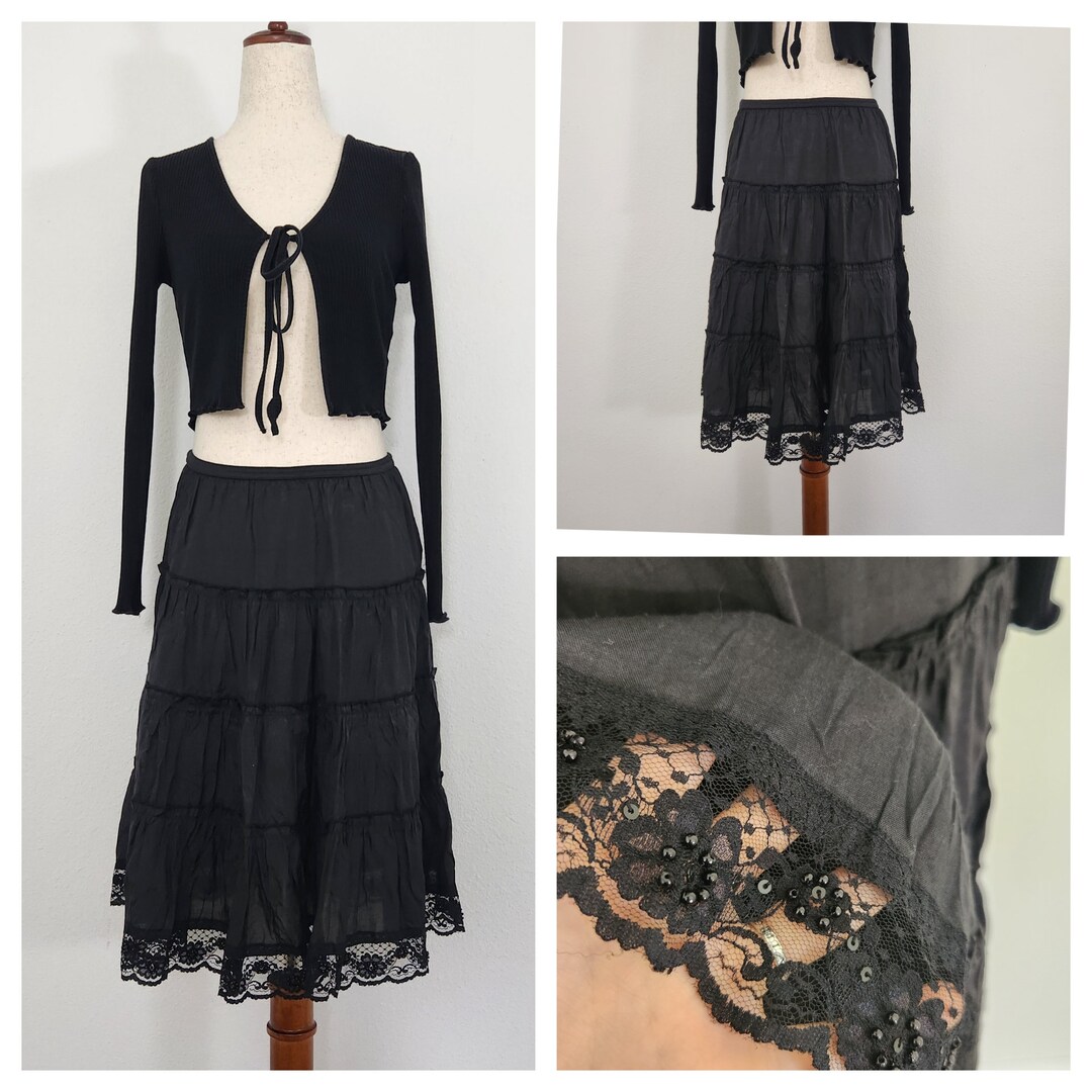 Vintage 1990s Witchy Gypsy Lace / Sequin Adorned Black Skirt - Etsy