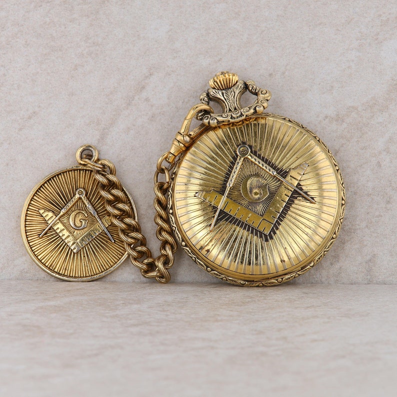 Colibri Gold Plated Masonic Pocket Watch With Gold Plated Masonic Chain ...