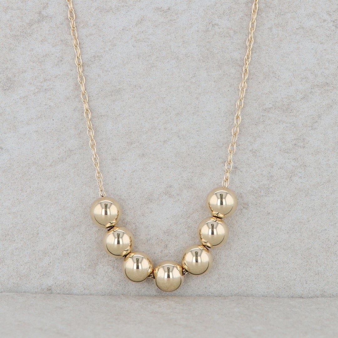 14k Yellow Gold Fine Rope Chain With Seven Gold Beads Necklace - Etsy