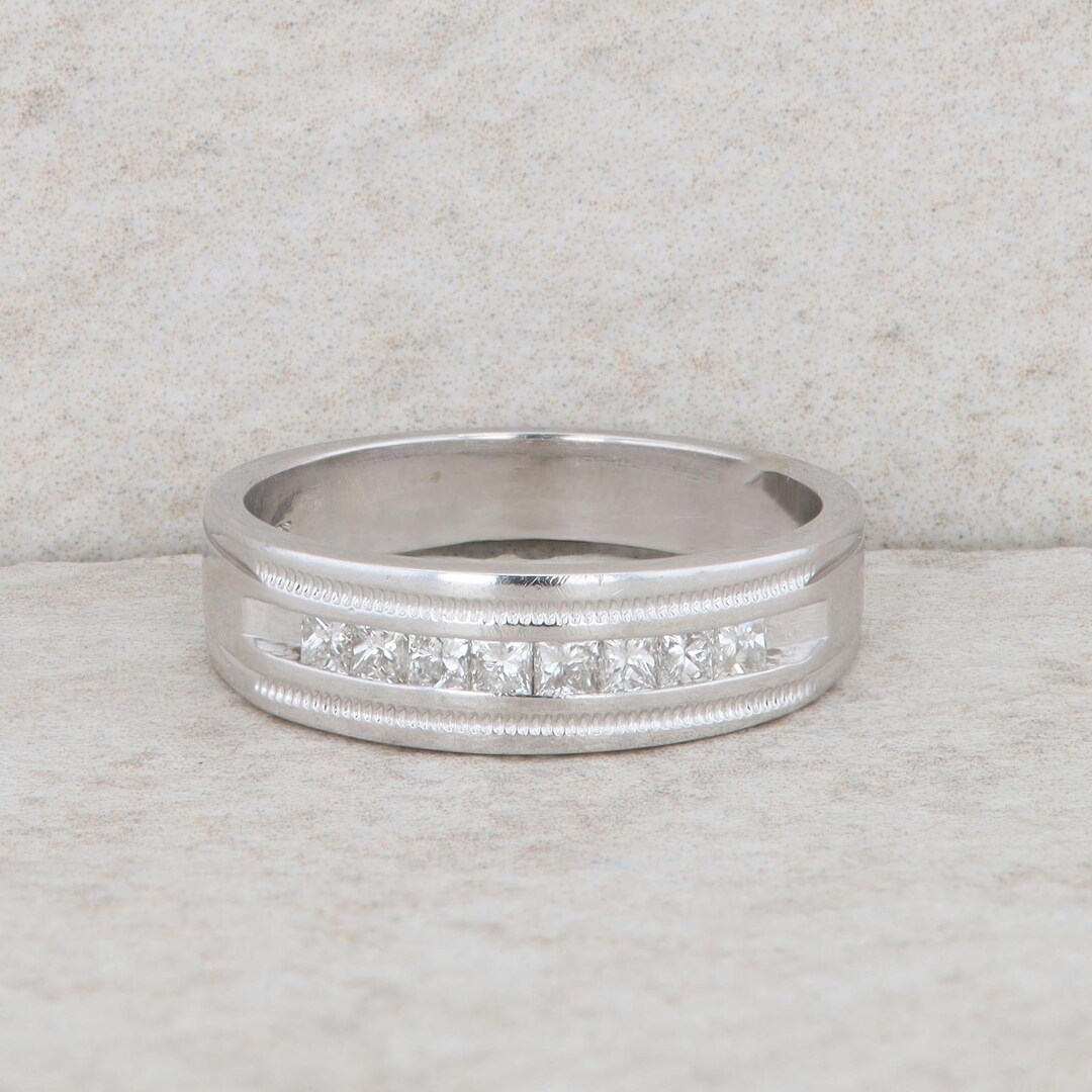 14k White Gold Men's Diamond Channel Set Band - Etsy