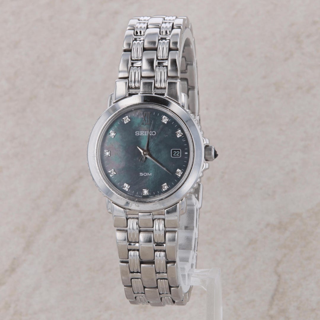 Stainless Steel Seiko Ladies Mother of Pearl Crystal Dial Watch - Etsy