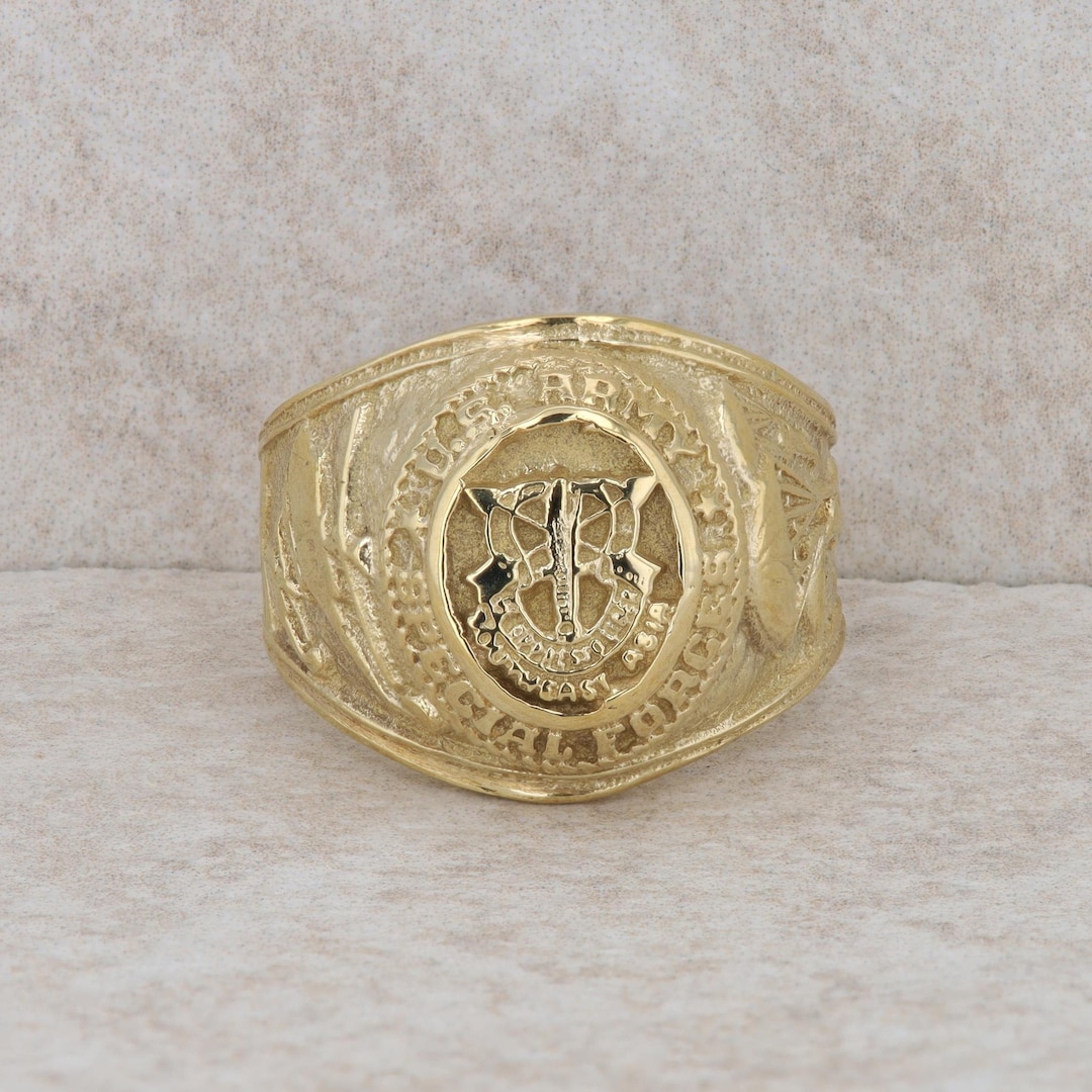 10k Yellow Gold U.S. Army Special Forces Men's Signet Class Style Ring ...