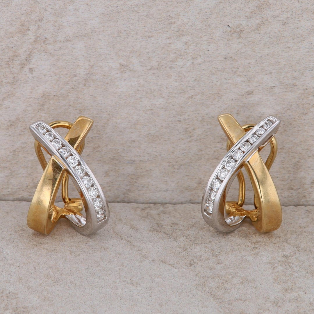 14k Two Tone Criss Cross "x" Earrings - Etsy