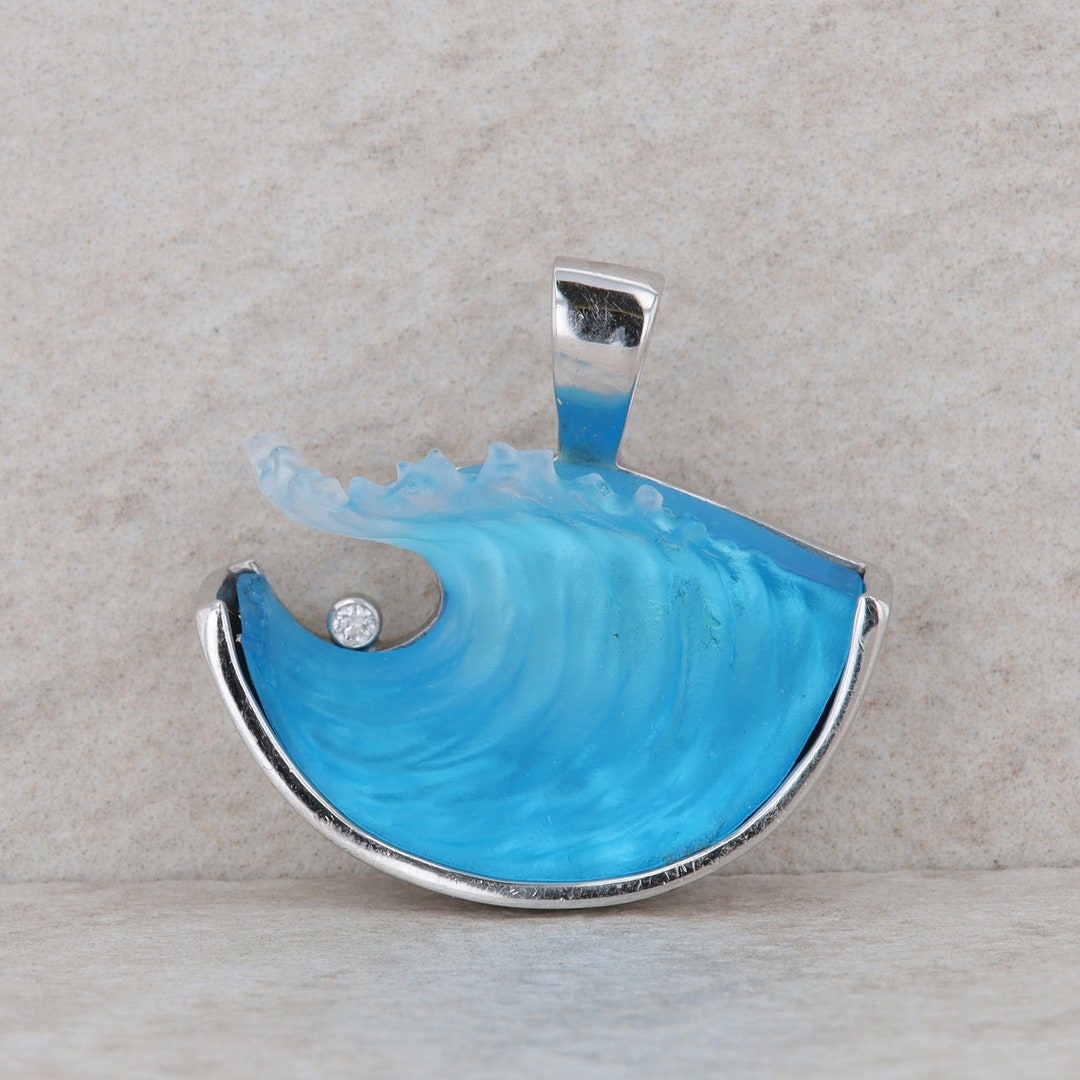 14k White Gold Matt Bezak Large Wave With Diamond Pendant - Etsy