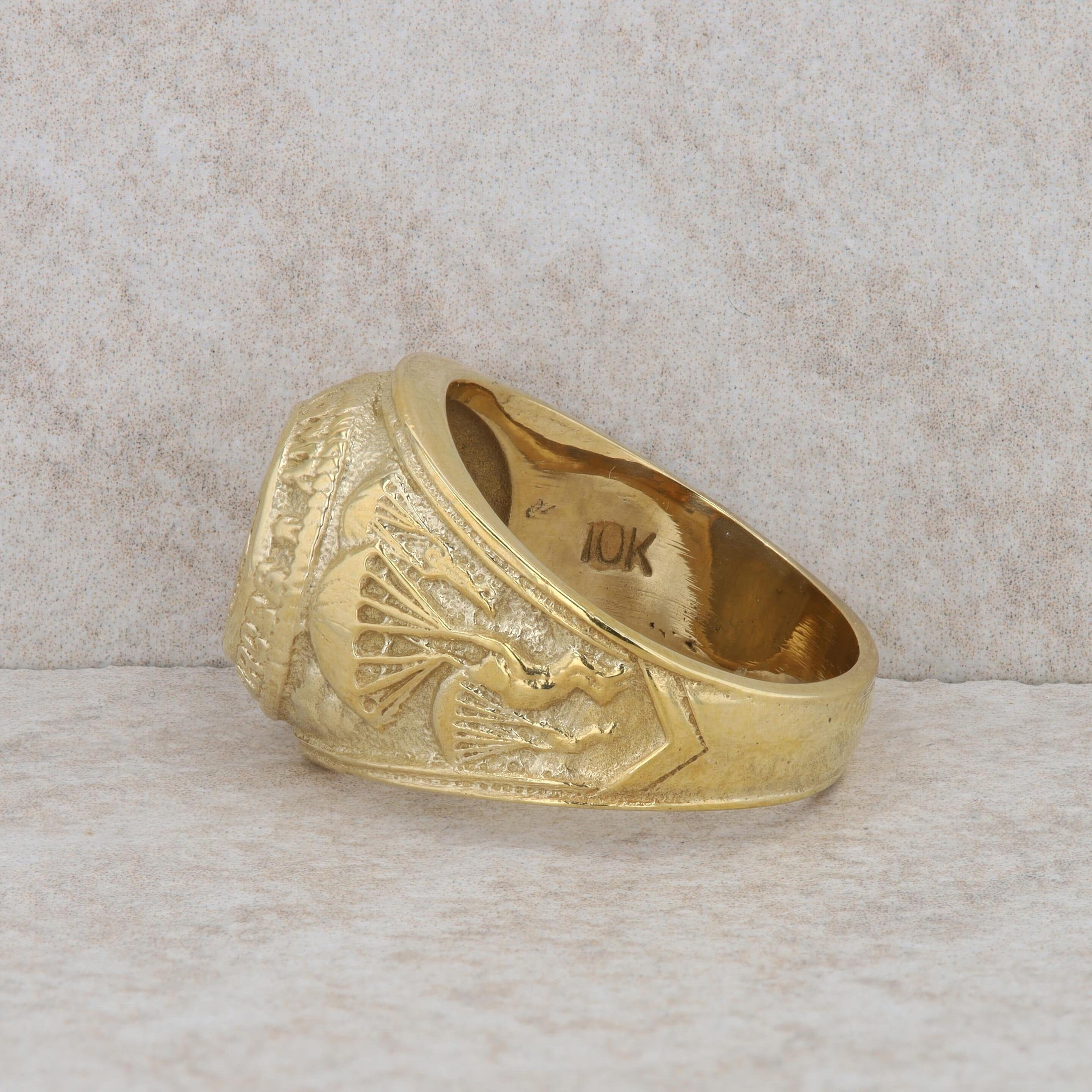 10k Yellow Gold U.S. Army Special Forces Men's Signet Class Style Ring ...