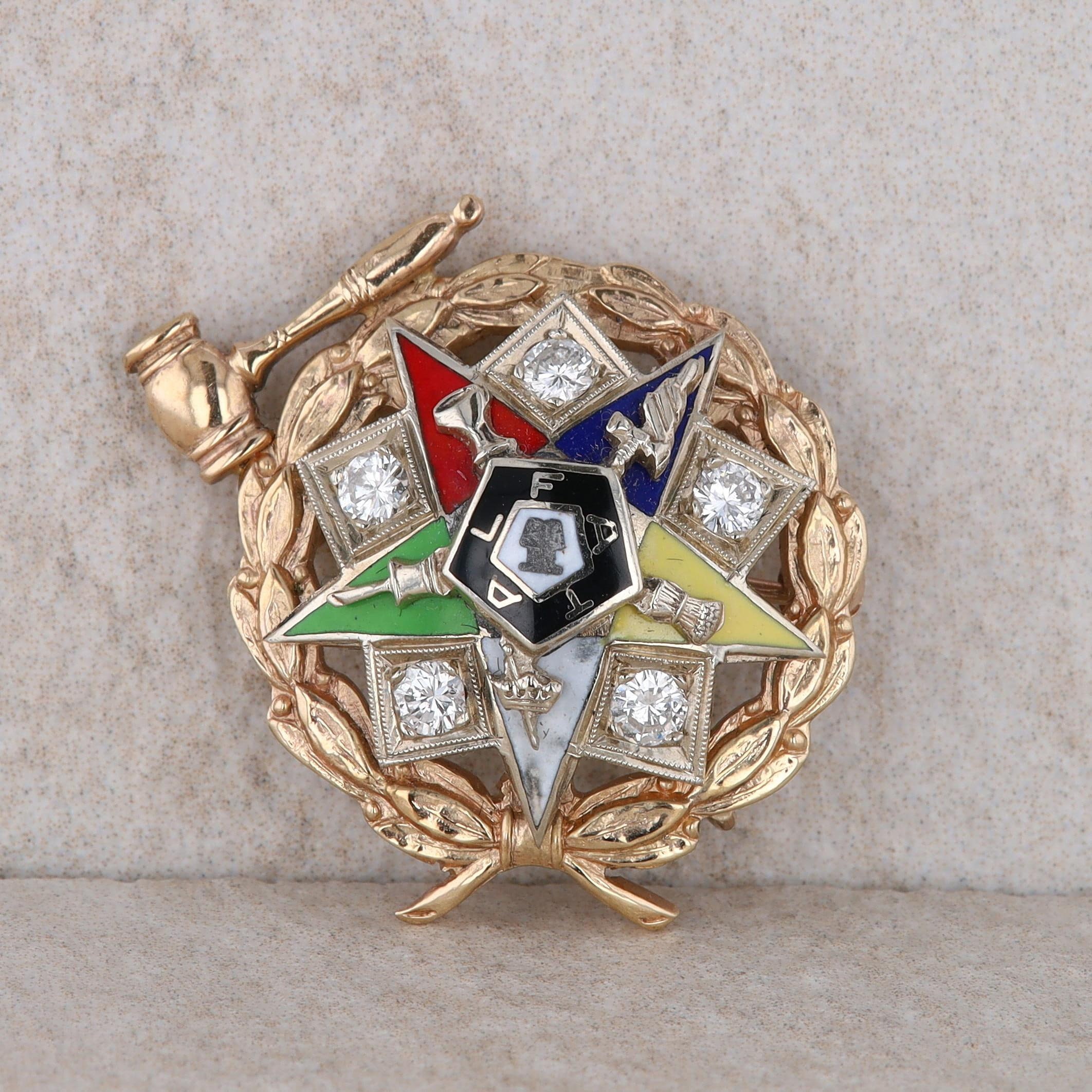 10k Yellow Gold Eastern Star Diamond Pin/brooch - Etsy