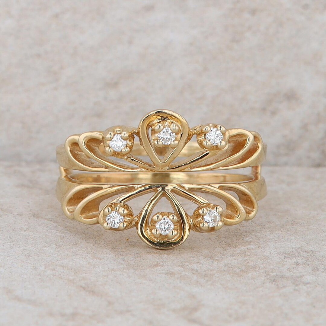 14k Yellow Gold Diamond Cut Out Enhancer Ring - Etsy