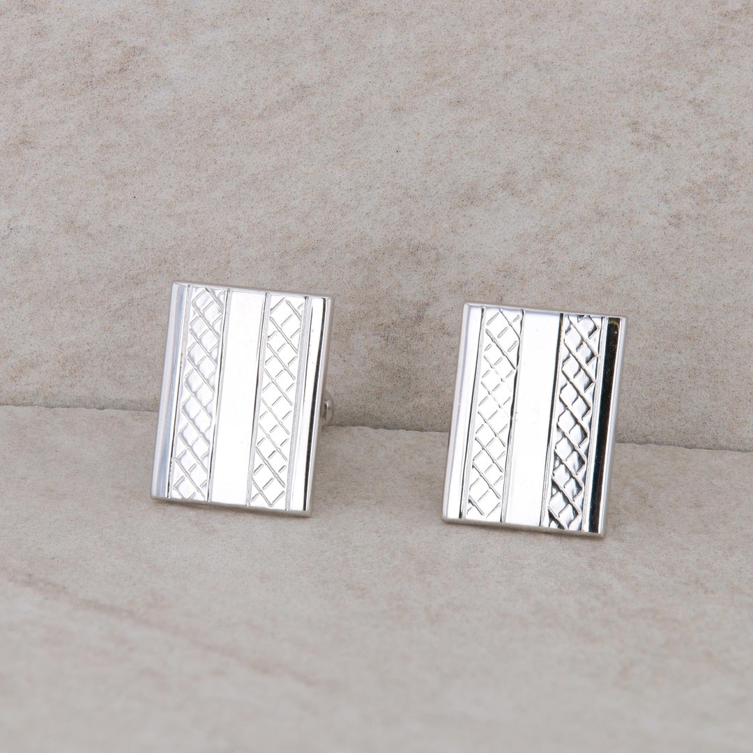 Silver Tone Swank Men's Rectangular Cufflinks With Engraved Texture - Etsy