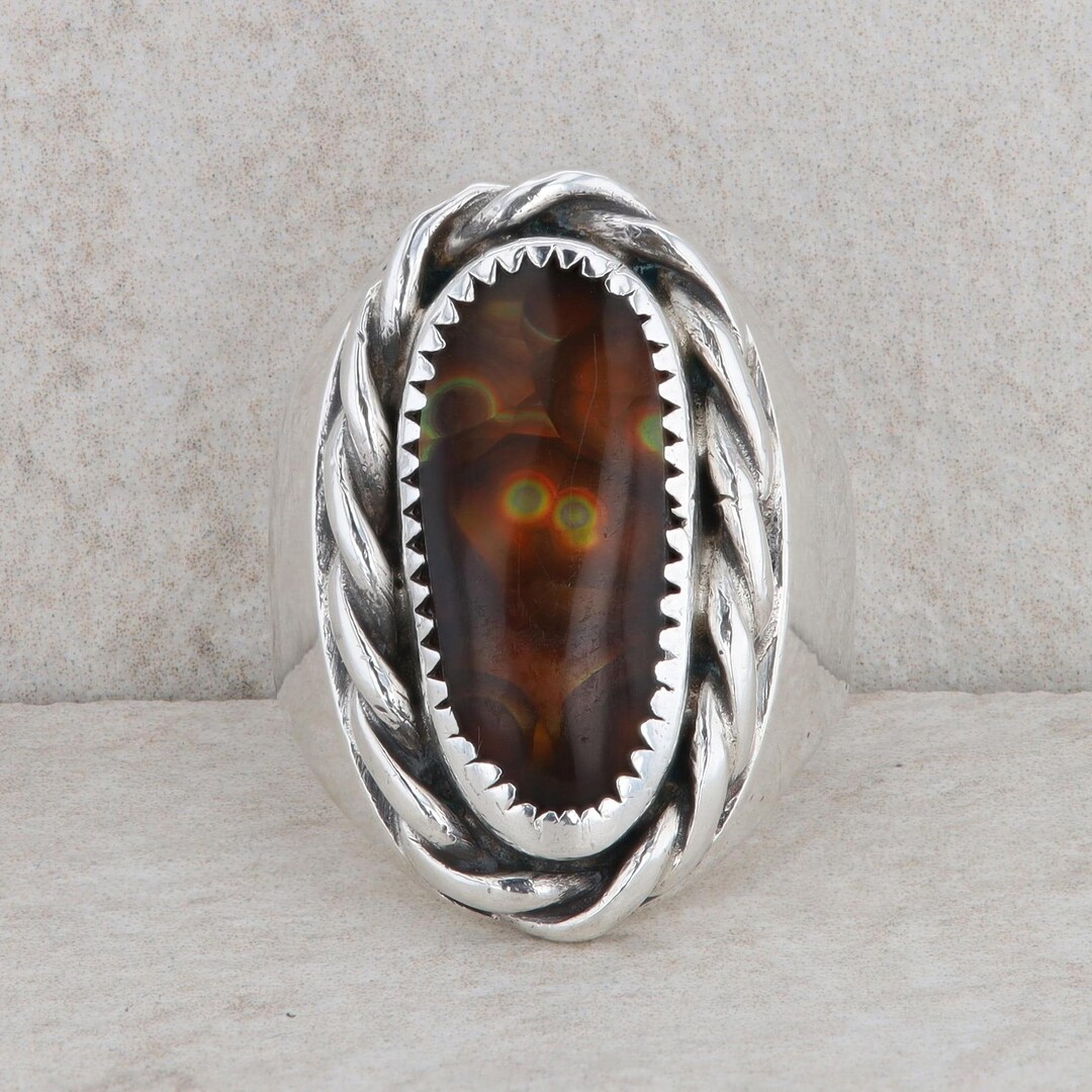 Sterling Silver Fire Agate Roped Statement Closed Back Ring - Etsy