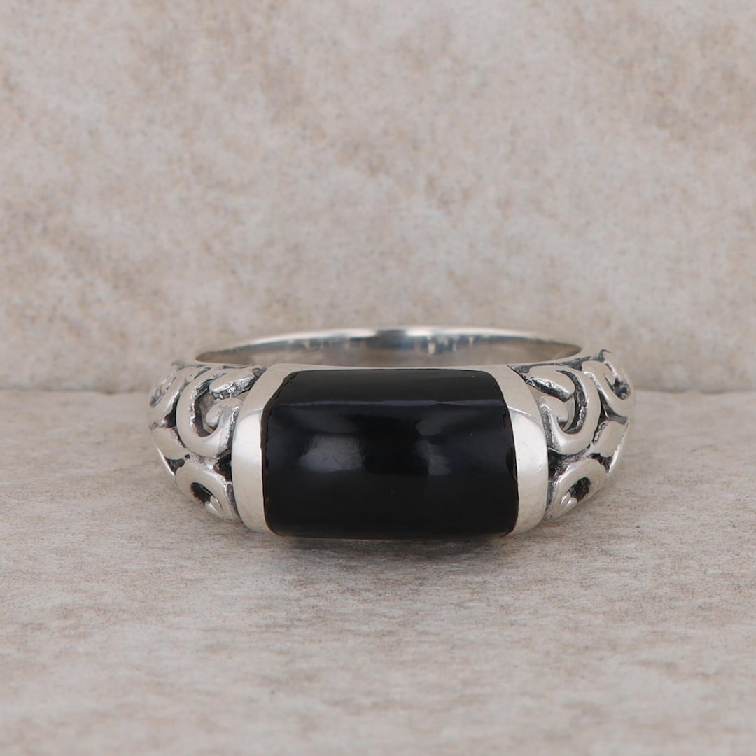 Sterling Silver Onyx Filigree Cut Out Ring - Etsy