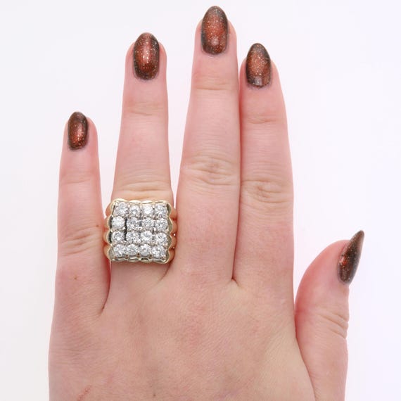 14k Yellow Gold Men's Diamond Cluster Square Ring - Gem