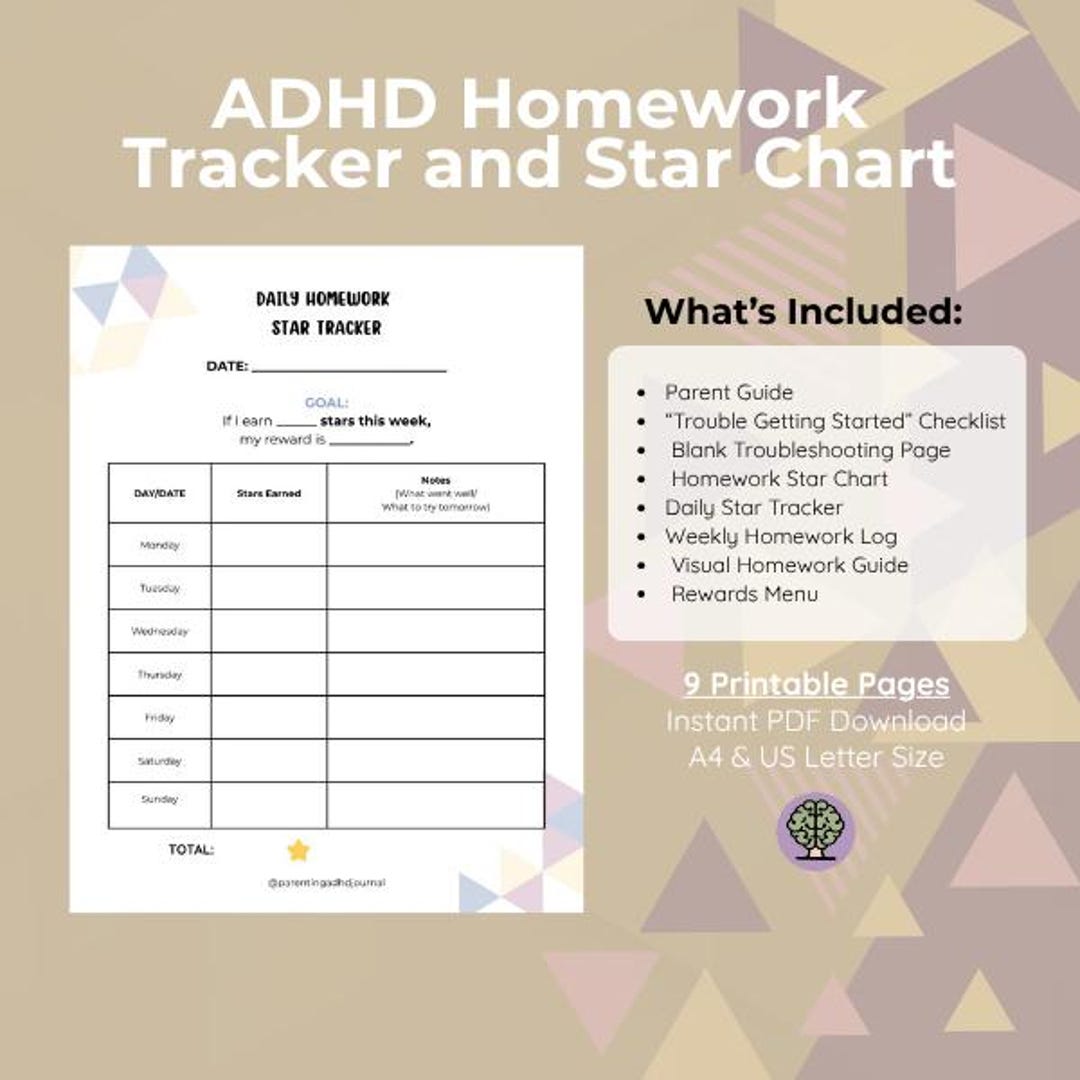 ADHD Homework Routine Chart for Kids | Visual Schedule & Reward System ...
