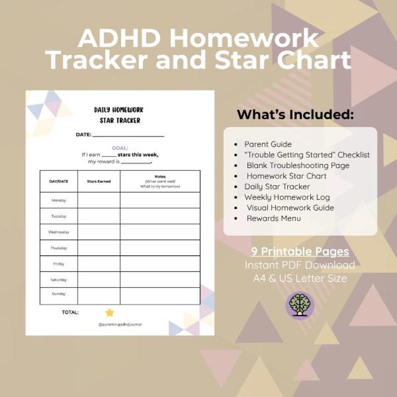 ADHD Homework Tracker & Star Chart | Printable Toolkit for Kids With ...