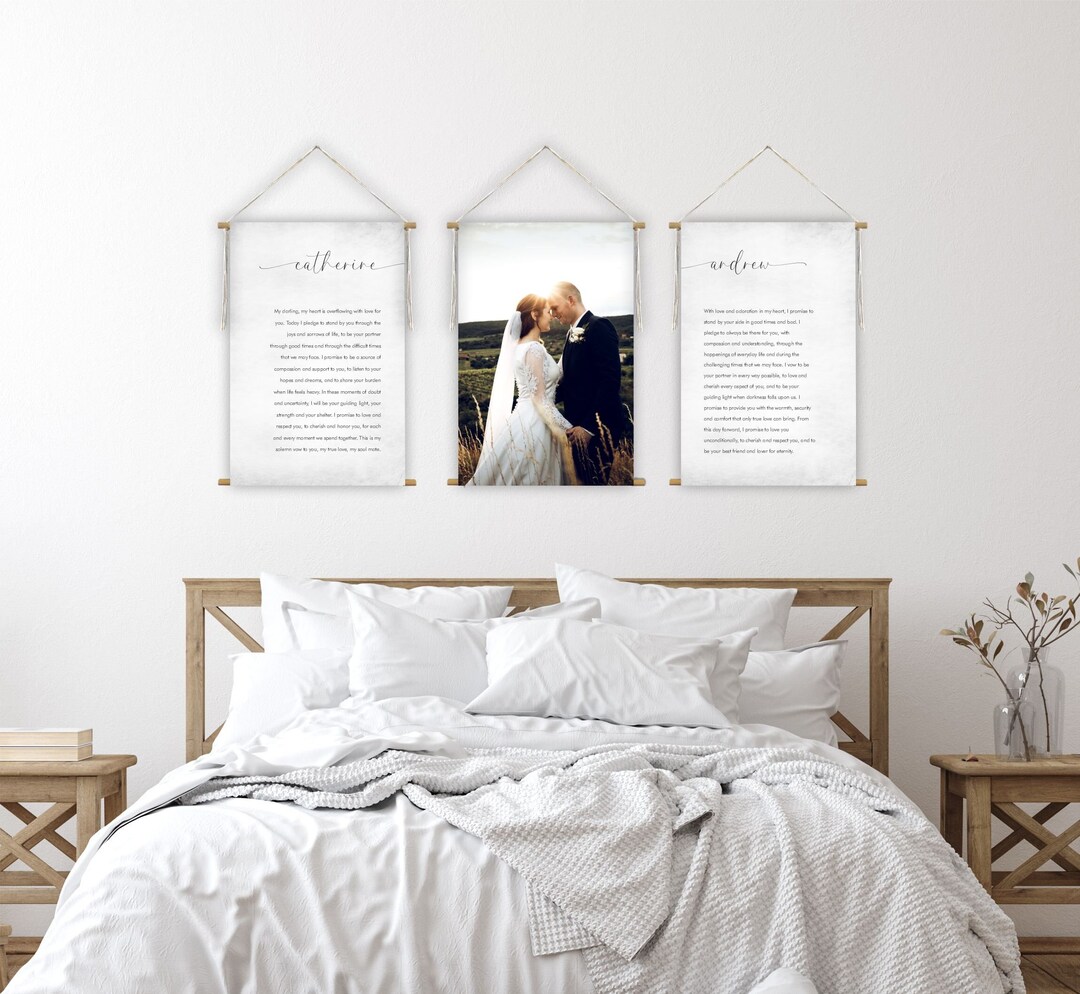 Custom Wedding Vows and Photo Wall Hanging Set of 3 - Wedding Gift Set ...