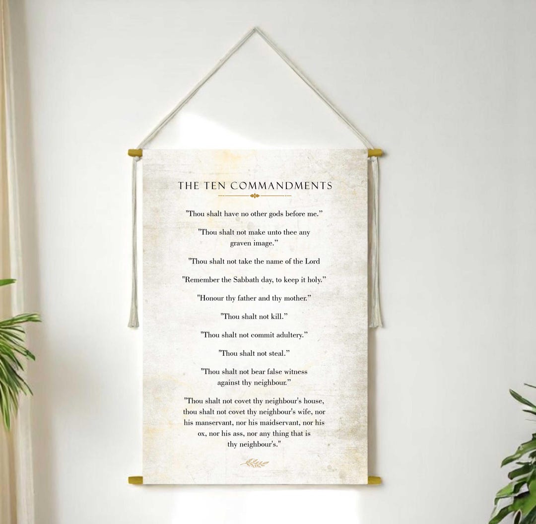 The Ten Commandments Wall Hanging Scroll - Bible Wall Art - Vintage ...