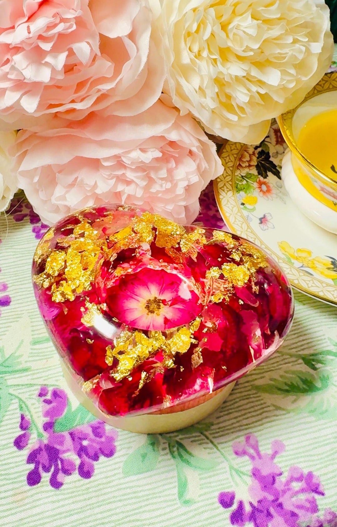 Heart Shape Handmade Epoxy Resin Tea Light Holder With Dried Rose ...