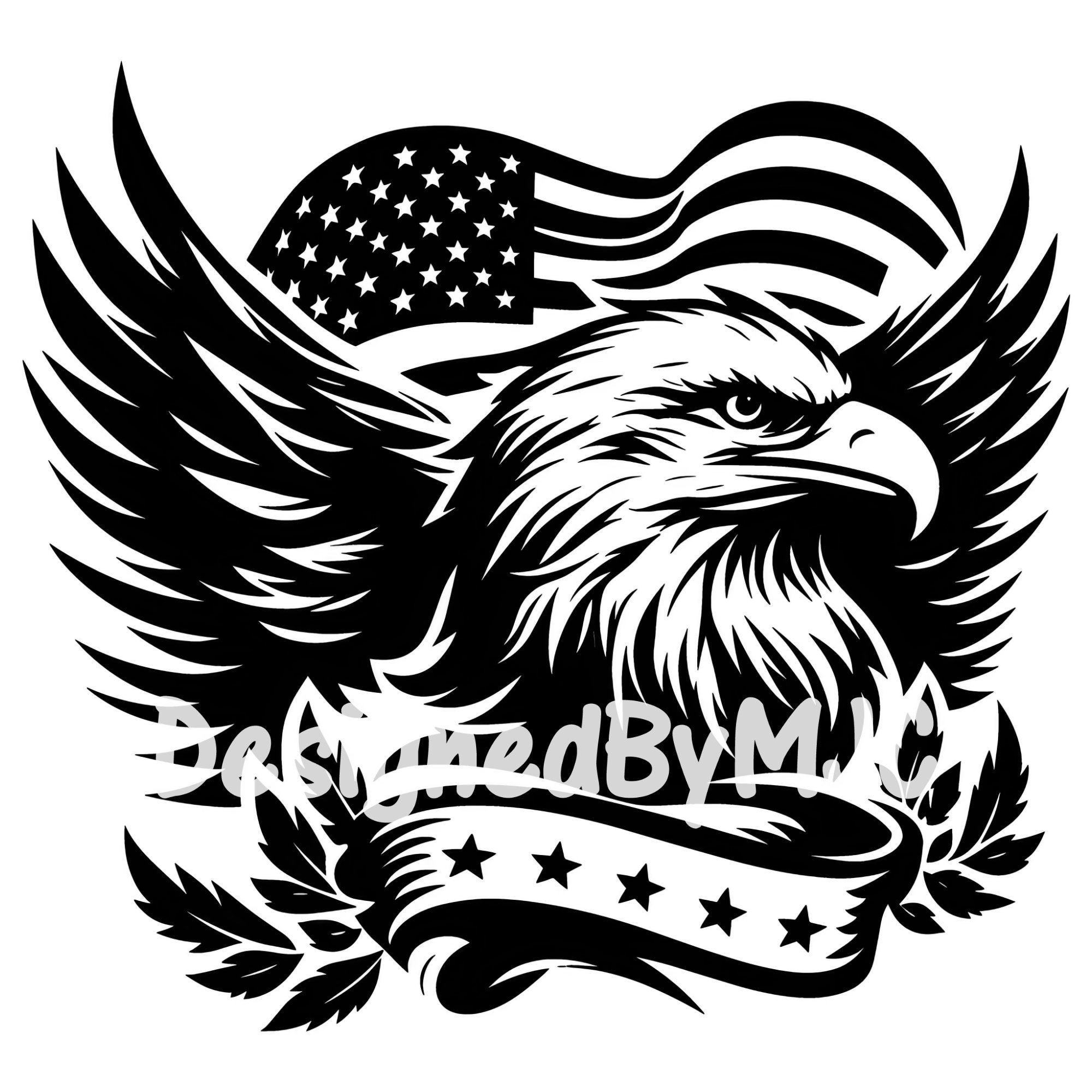 Eagle With Flag SVG Clipart & PNG Files, Bald Eagle Graphics, Digital ...