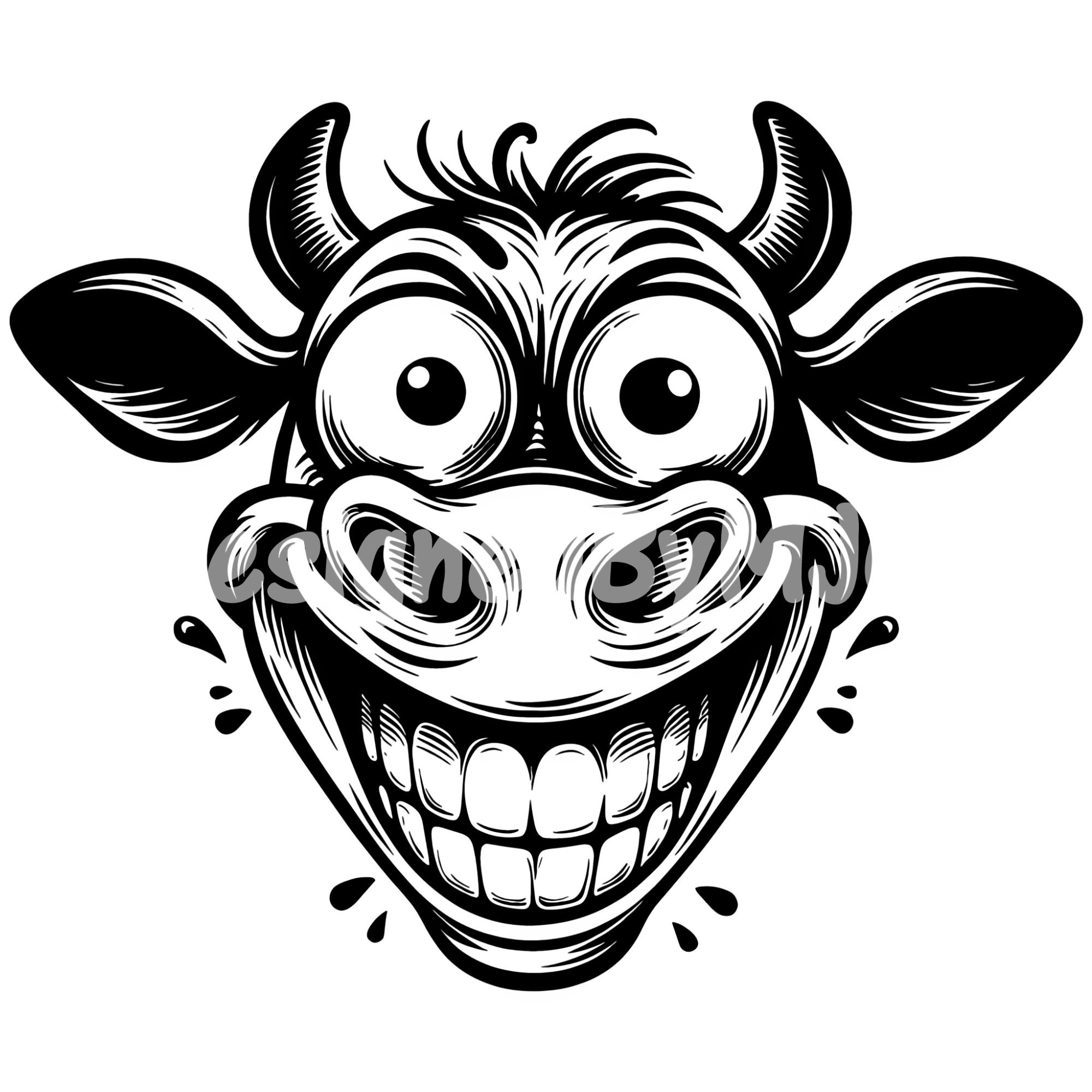 Funny Laughing Cow Face SVG PNG, Cow Clipart, Crazy Cow Cartoon Animal ...