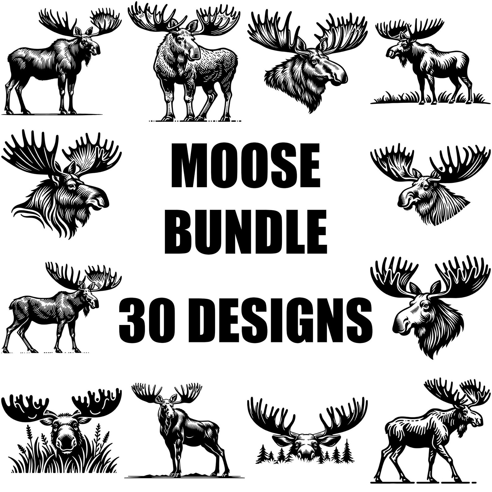 Moose SVG Bundle Clipart PNG Files, Camping Scene Vector Image ...