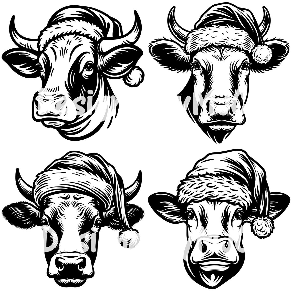 Cow Wearing Santa Hat SVG PNG Files, Cow Head Vector, Santa Hat Clipart ...