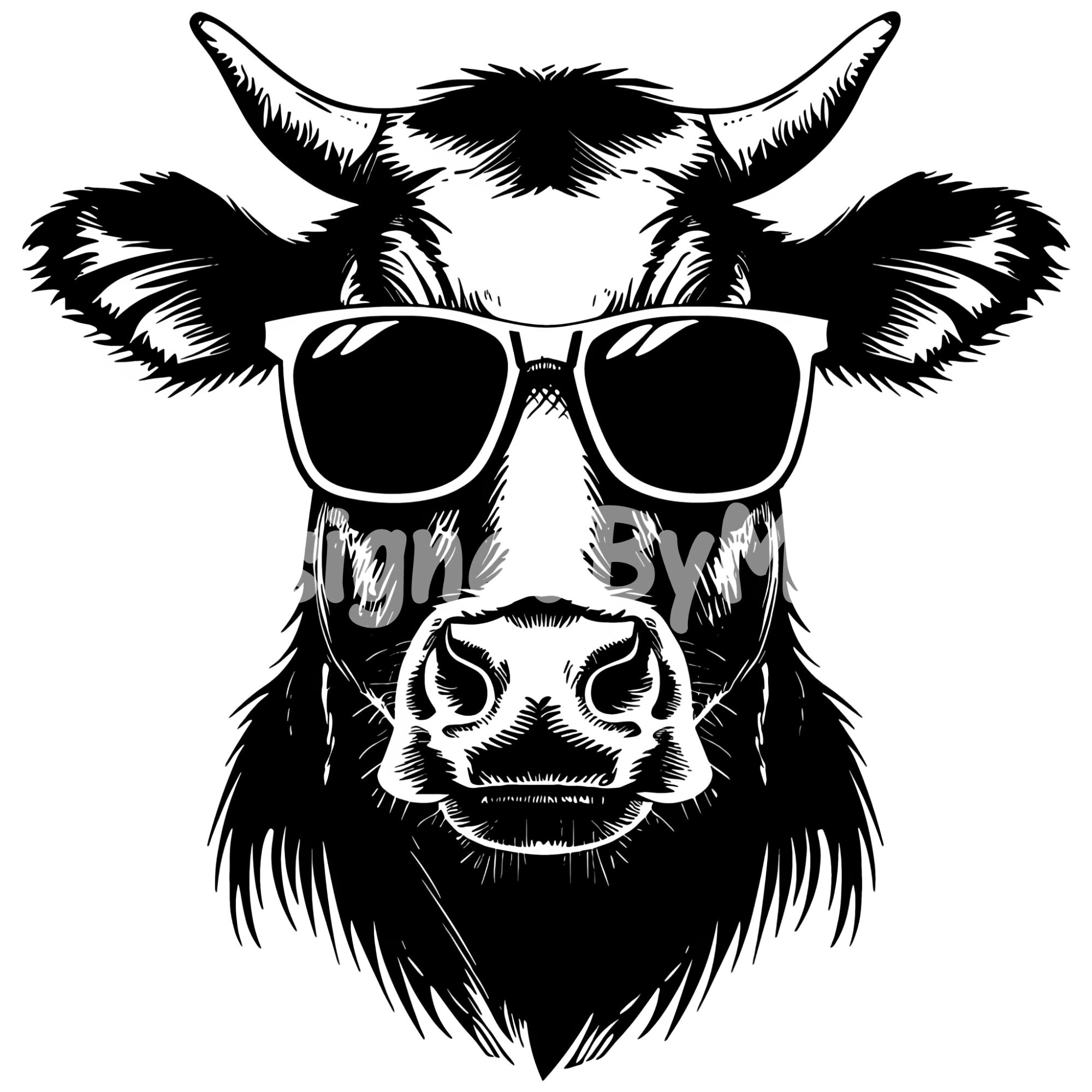Cow With Sunglasses SVG Clipart & PNG Files, Cute Cow Digital Clip Art ...