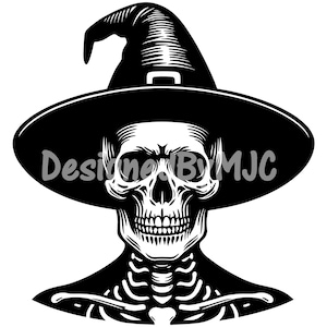 Skeleton Witch Hat SVG PNG Bundle, Halloween Hat Svg, Trendy Halloween ...