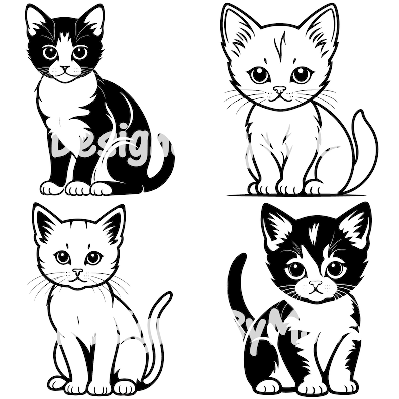 Cute Cat SVG Clipart PNG, Kitten Graphics, Digital Clip Art, Cut Files ...