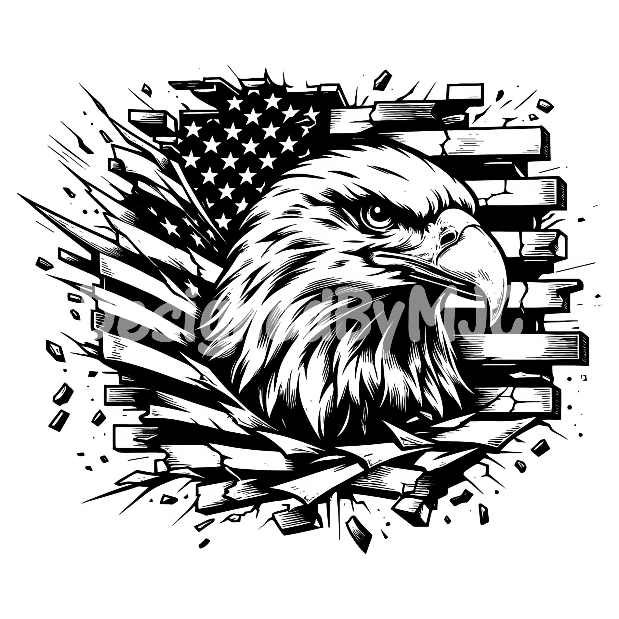 Eagle With Flag SVG Clipart & PNG Files, Screaming Eagle Graphics ...