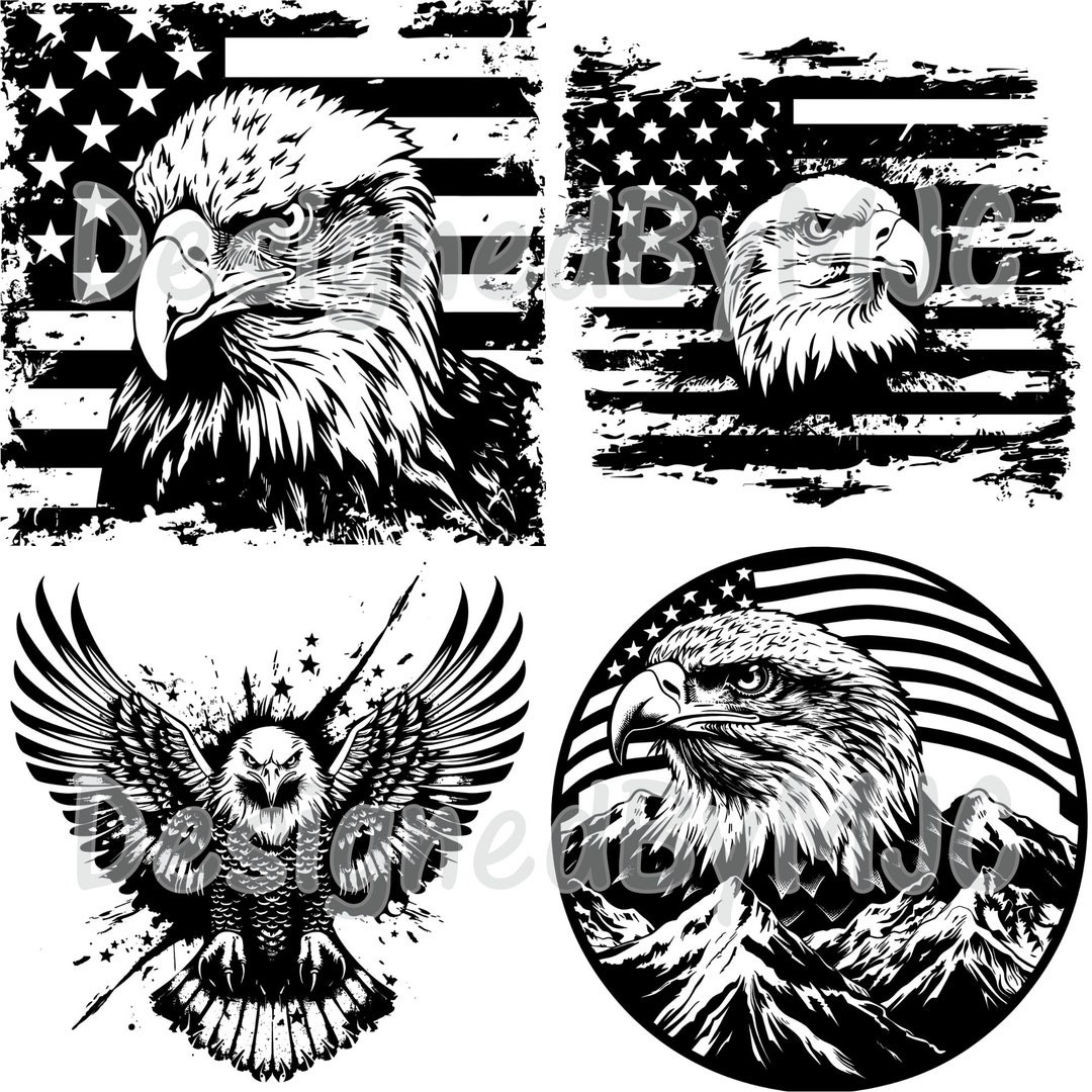 Eagle With Flag SVG Clipart, SVG & PNG Files, Bald Eagle Graphics ...