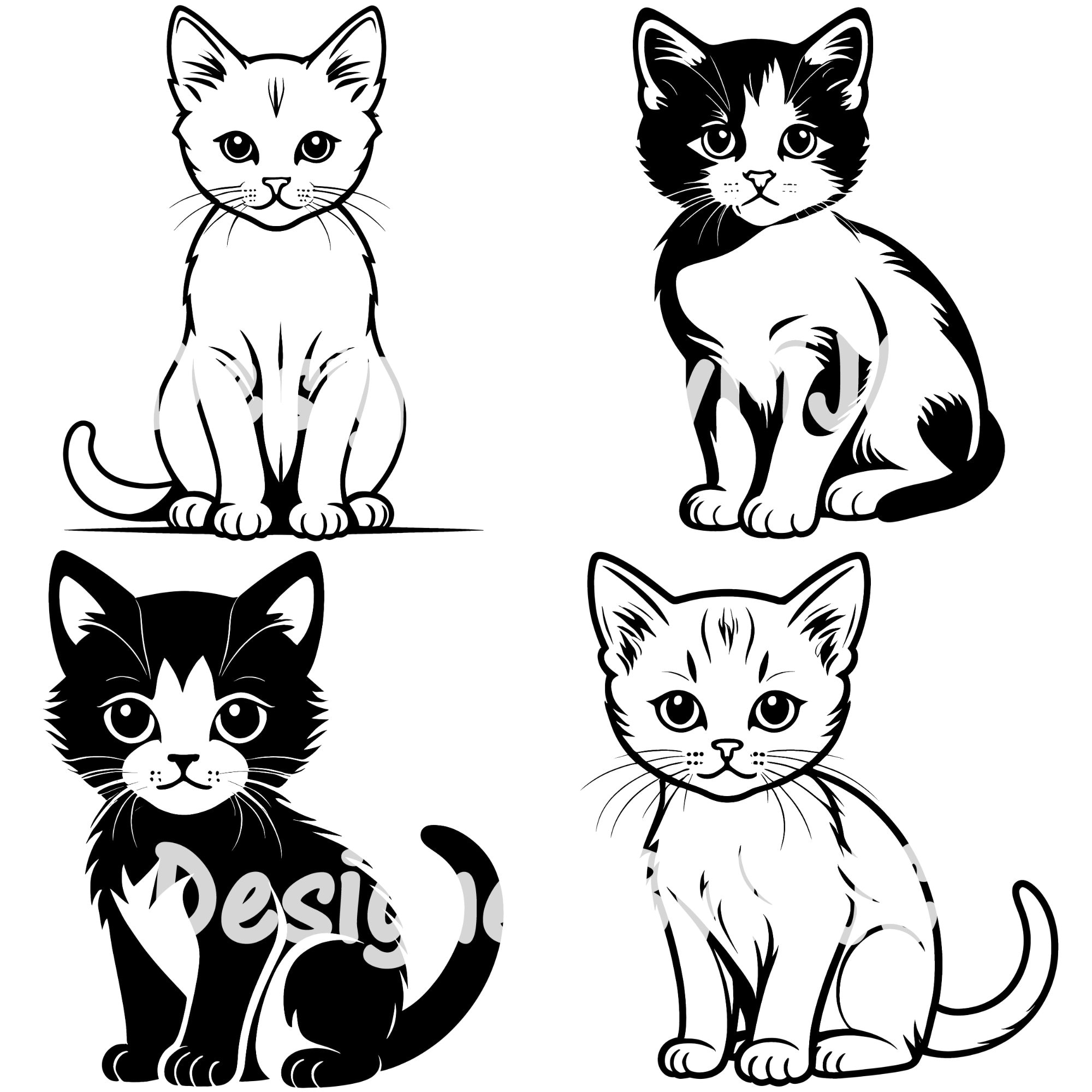 Cute Cat SVG Clipart PNG, Kitten Graphics, Digital Clip Art, Cut Files ...