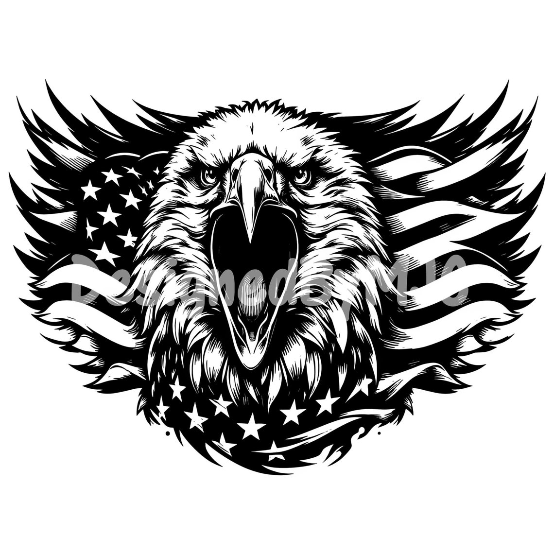 Eagle With Flag SVG Clipart & PNG Files, Screaming Eagle Graphics ...