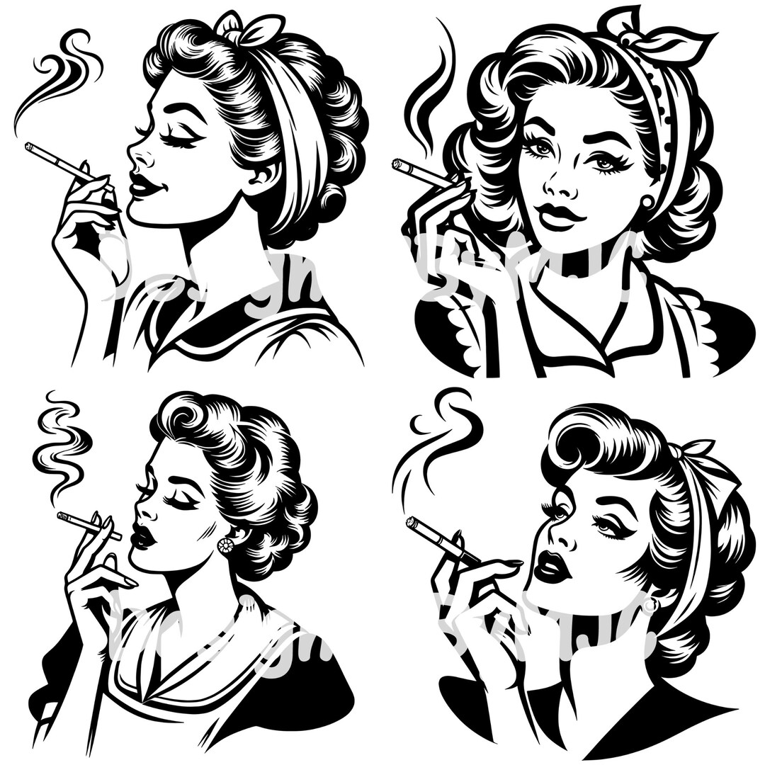 Retro Housewife Smoking SVG PNG, Trendy Vintage Women, 1950s Atomic ...