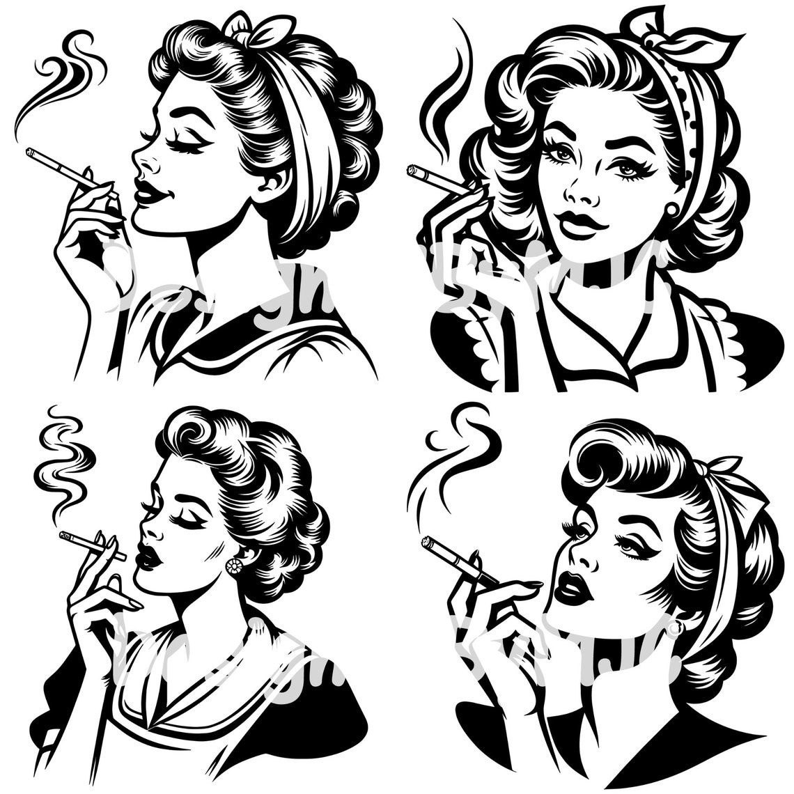Retro Housewife Smoking SVG PNG, Trendy Vintage Women, 1950s Atomic ...