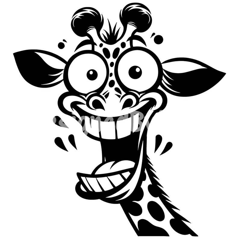 Funny Laughing Giraffe Face SVG PNG, Giraffe Clipart, Crazy Giraffe Cartoon Animal, Safari ...