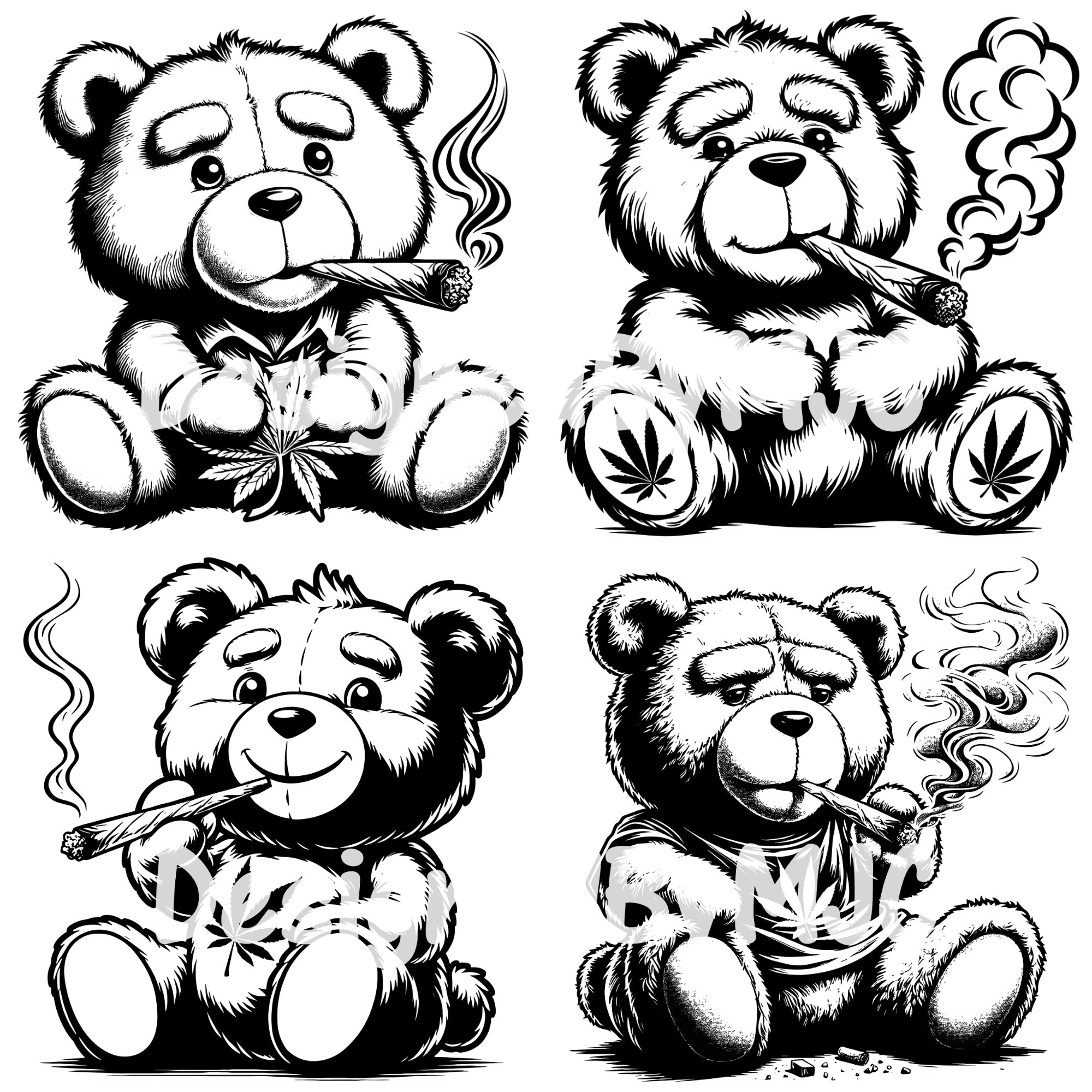 Smoking Bear SVG Clipart & PNG Files, Teddy Smoking Weed, Joint Blunt ...