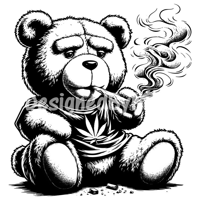 Smoking Bear SVG Clipart & PNG Files, Teddy Smoking Weed, Joint Blunt ...