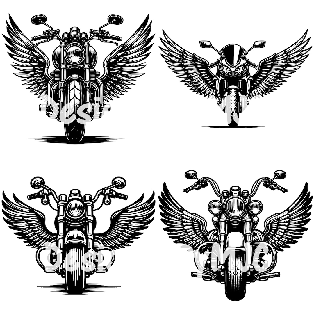 Motorcycle With Wings SVG PNG Files, Biker Clipart Silhouette Vector ...
