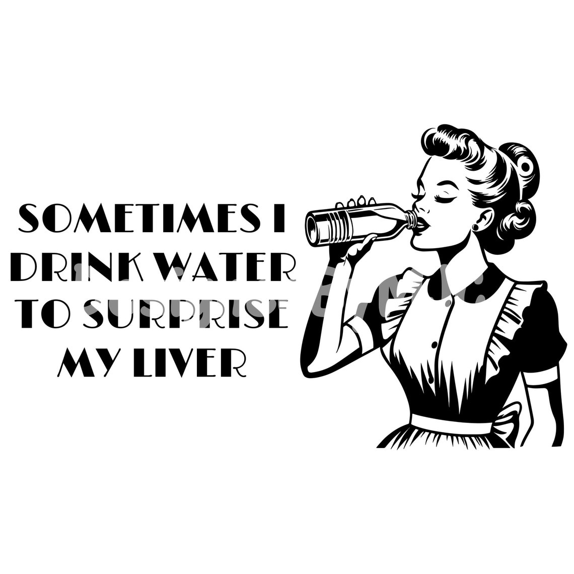 Retro Housewife Drinking Water SVG PNG, Trendy Vintage Women, 1950s ...