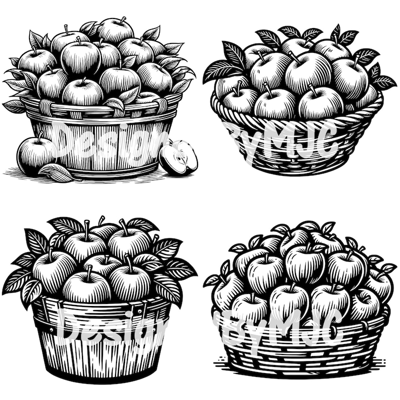 Apple Basket Clipart - Etsy