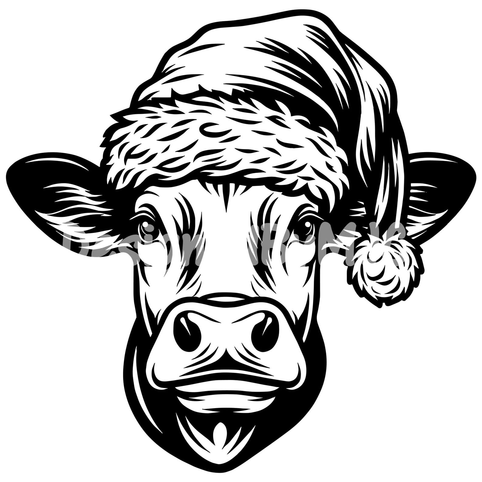 Cow Wearing Santa Hat SVG PNG Files, Cow Head Vector, Santa Hat Clipart ...